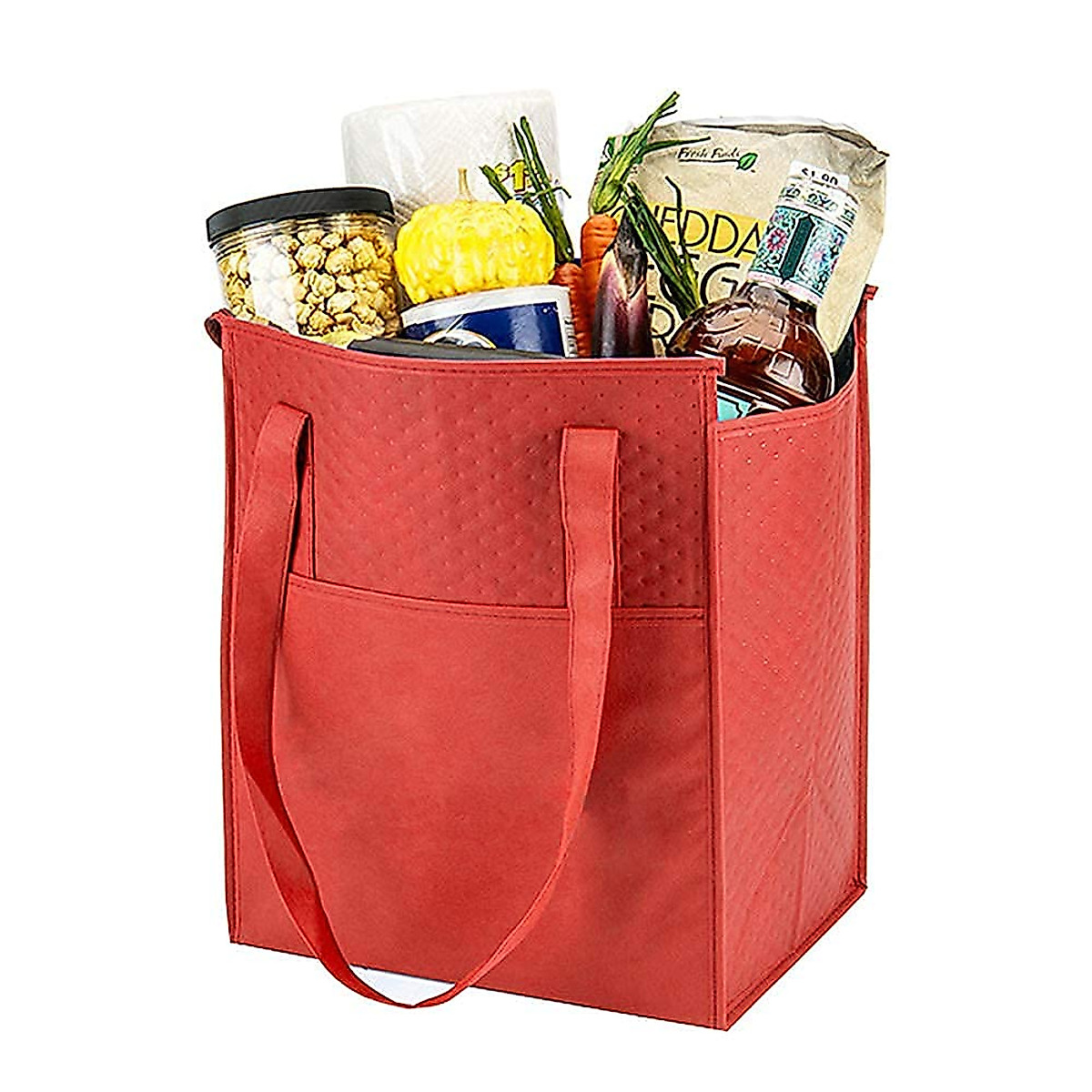 BAGedge Insulated Grocery Bags, Set of 2 Reusable Shopping Bags for Groceries, Food Delivery Bags for Hot and Frozen Foods - Red