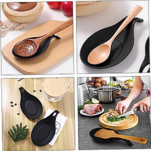Angoily 12 Pcs Spoon Mat Black Spoon Rest Hot Pads Spoon Holder Rest Cooking Spoon Chopstick Rests Tea Spoons Buffet Spoon Rest Silicone Hot Pad Pot Silicone Spoon Tableware