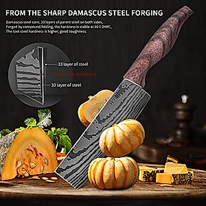 Damascus Steel Knife Set 18Pcs Non Stick Sharp Kitchen Knives Set with Acrylic Block, Cutlery Knives Block Set, Chef Quality, Best Gift (Coffee)