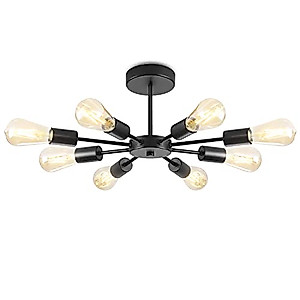 ANWIO Modern Flush Mount Ceiling Light Metal Art Industrial Ceiling Light 8 Lights Black Sputnik Painted Finish Chandelier for Kitchen Farmhouse Living Room Dining Room(8Head)