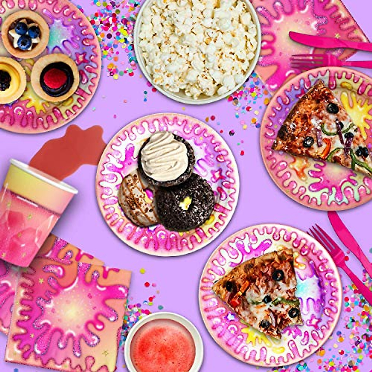 Girl Glitter Slime Making Birthday Party Supplies Set Plates Napkins Cups Tableware Kit for 16
