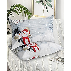 Edwiinsa Farmhouse Snowman Pillow Covers King Standard Set of 2 20x36 Bed Pillow, Plush Soft Comfort for Hair/Skin Cooling Pillowcases with Envelop Closure Throw Covers Christmas Winter Pine Leaves