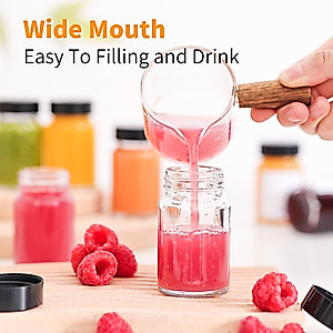 16 Pack 2 oz Glass Shot Bottles with Black Lids & Labels, Wide Mouth 60 ml Small Glass Bottles for Ginger, Leakproof Travel Mini Clear Jars for Wellness Shot, Juice - Dishwasher Safe