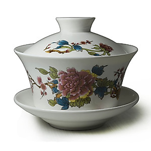 YXHUPOT Gaiwan White Porcelain Large Teacup Sancai Tea Cup Set Beauty Pattern Blum (16oz large bloom)