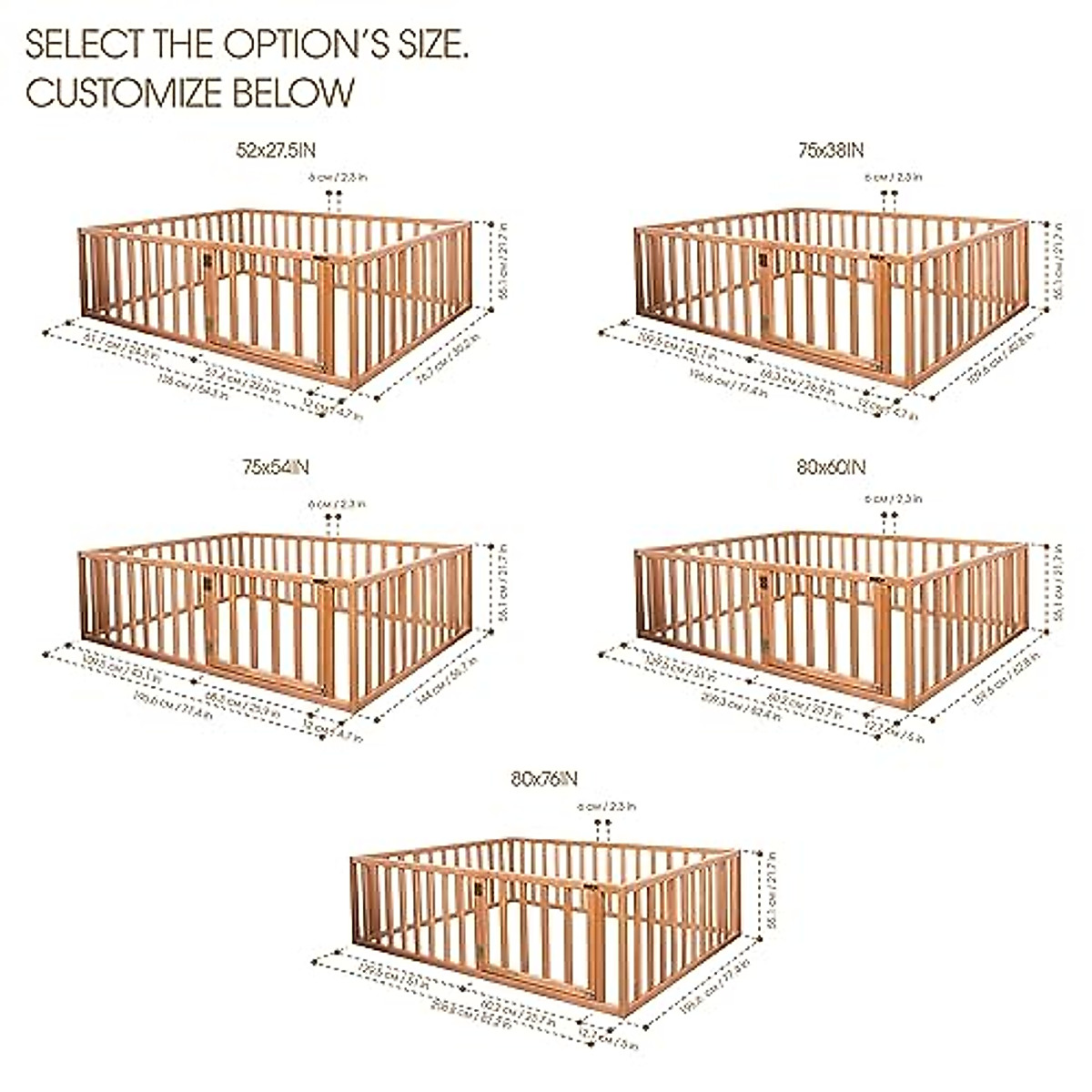 BUSYWOOD Montessori Floor Bed - Toddler Bed - Play Pen - Kids Furniture - Toddler Bed Frame - Wood frame - Twin Bed Rails for Toddler - Montessori Furniture (Model 6.2)