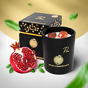 Luxury Crystal Candle, Spiced Pomegranat Scented, Candles with Crystals Inside, Aromatherapy Healing Candles, Red Agate Crystals, 6Oz Jar