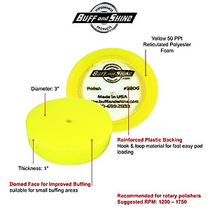 Buff and Shine 330G 3" X 1" Yellow Foam Polish Pad 1 Pack 2 Each