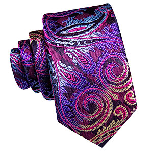 Hi-Tie Silk Boys Tie 8-14 Self-Tied Ties for Boy Paisley Solid Kid Necktie and Pocket Square Set for Wedding,Purple