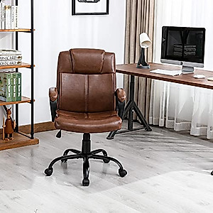DYHOME Office Chair, Brown Office Chair, 350 LBS Brown Leather Office Chair, Mid Back Computer Chair Ergonomic Office Chair Adjustable Conference Swivel Task Chair with Padded Armrests