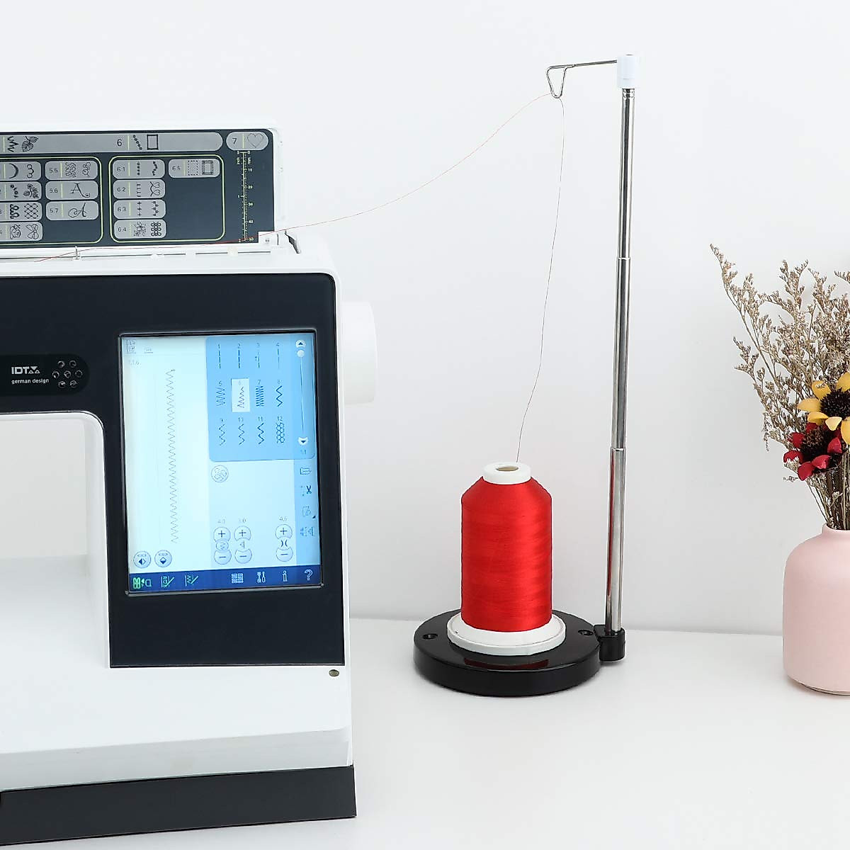 Sew Tech Adjustable Cone Thread Stand Spool Holder for Sewing Machine Embroidery Quilting Serger Machines, Single Thread Stand for Smoother Feed, Large Spool Holder with Steady Heavy Plastic Base