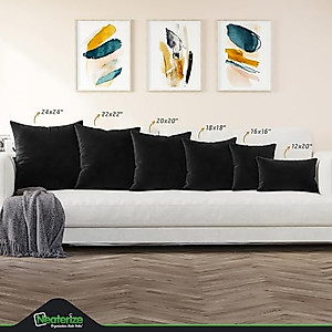 NEATERIZE Premium Velvet Pillow Covers 18x18 Black - Washable Decorative Fabric Throw Pillow Covers for Couch or Bed - Set of 2