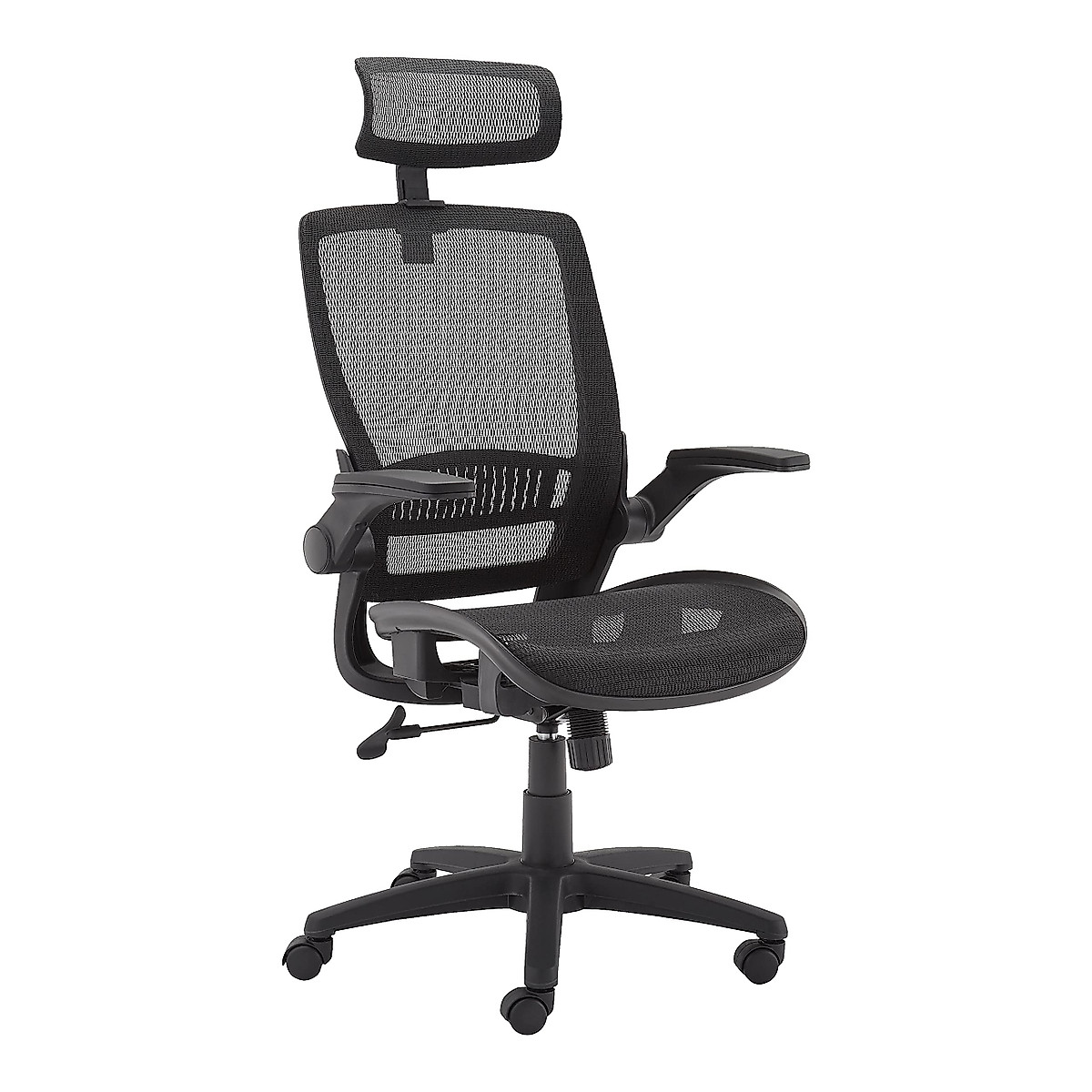 Amazon Basics Ergonomic Adjustable High-Back Mesh Chair with Flip-Up Arms and Headrest, Contoured Mesh Seat - Black