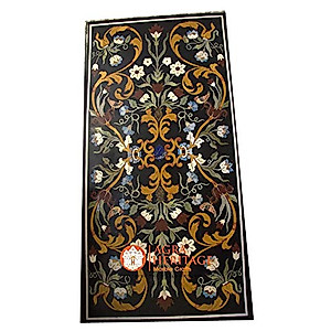 Marble Inlay Black 48"x22" Dining Table Top Marquetry Floral Art Living Room Decor