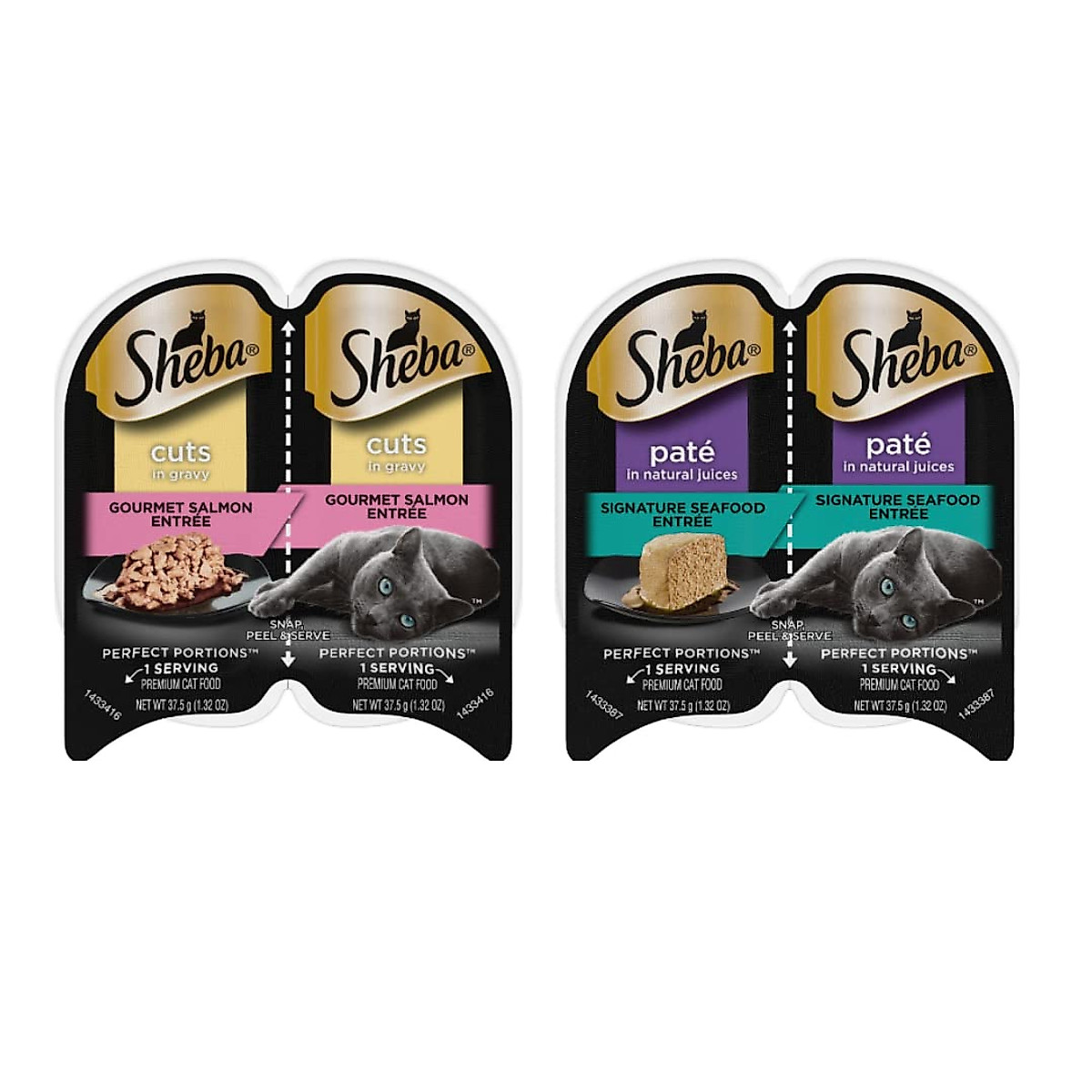 Sheba Perfect Portions Wet Cat Food Cuts in Gravy and Pate Variety Pack All Flavors, Beef, Chicken, Salmon, Turkey, Tuna, White Fish, 24 Servings | 12 Pack with LarasBundle Catnip Toys