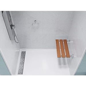 ANZZI Wall Mount Spa Bohemian 18.7 in x 12.4 in Rhino Alloy Certified Bathroom Accessories Folding Teakwood Shower Bench AC-AZ202