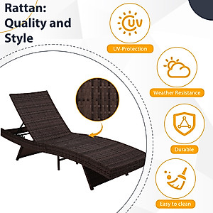 Sundale Outdoor WickerChaise Lounge Set of 2, Rattan Patio Lounge Chairs for Outside, Adjustable Chaise Loungers with Cushions & Pillows for Deck, Indoor, Yard - Steel, Turquoise