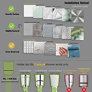 Handheld Shower Head Holder - 5 Positions Adjustable - Slide to Fit - Adhesive Mount with Screw Option, Bathroom Wall Mount Shower Hose Holder (Matte Black)