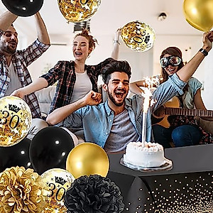 Black and gold 30th Birthday Party Decorations, Happy Birthday Banner with Paper Decorations Tablecloth, Number 30 Balloon, Black and Gold 30th Birthday Party Supplies by BRT Bearingshui