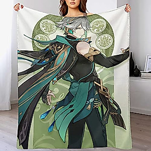 Dalicoter Game Genshin Impact Blanket Sumeru Alhaitham Anime Blanket 60"×50" Super Soft Flannel Throw Blanket Lightweight Blanket Warm Winter Blanket Towel Blanket for Couch Kids Girls & Adults