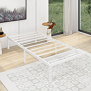 alazyhome Twin XL Size Bed Frame 14 Inch Metal Platform Bed Frame Heavy Duty Steel Slats Support No Box Spring Needed Noise-Free Easy Assembly White