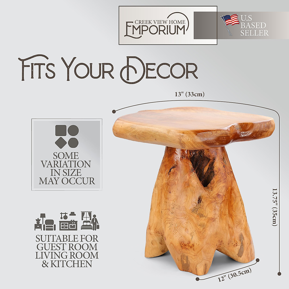 Creekview Home Emporium Tree Stump End Table - 14 Inch Natural Fir Wood Side Table - Rustic Bedside Nightstand - Decorative Stool Plant Stand for Cabin Furniture - Log Plant Stand for Outdoor Garden