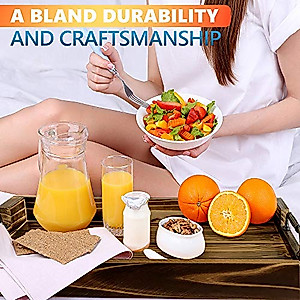 Decorative Large Rustic Wooden Tray 19.5”, Black Sleek Metal Handles, Great for Kitchen, Serving Coffee, Wine, Dinning Centerpiece, Breakfast in Bed, Bathtub Accessory, Farmhouse Home Décor (Brown)