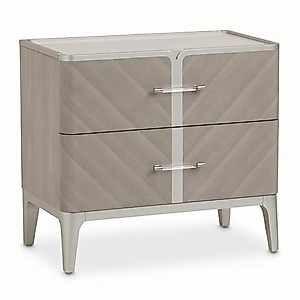 MICHAEL AMINI Lanterna Wood & Marble Nightstand in Silver Mist