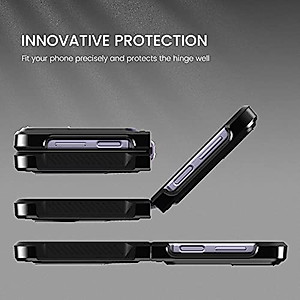 CASESTAR Military Armor Series Case for Samsung Galaxy Z Flip 4 / Z Flip 3，Build-in Kickstand & Camera Protection Sliding Cover - (Metallic Black)