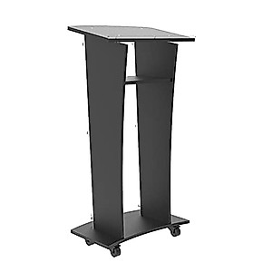 Acrylic Church Podium Pulpit Debate Conference Lectern Plexiglass Lucite Black Wood Shelf Cup Holder on Wheels with Prayer Hand and Cross Plaque 1803-5-BLACK+12152-NPF
