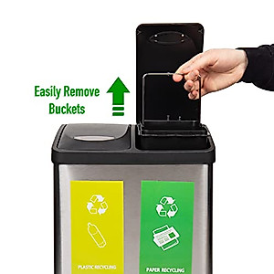 Mind Reader 2-Section Stainless Steel Recycle Bin 24 Liter/ 6.5 Gallon, Metal Recycling Bin