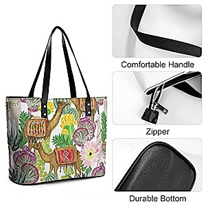Womens Handbag Alpaca And Cactus Leather Tote Bag Top Handle Satchel Bags For Lady