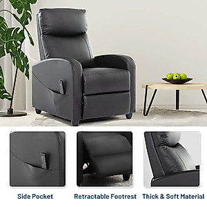 FONTOI Living Room Recliner Chair, Massage Single Sofa Adjustable Home Theater Seating with Thick Cushion and High Back Padded Backrest, 28.7D x 25.9W x 38.7H in, Black