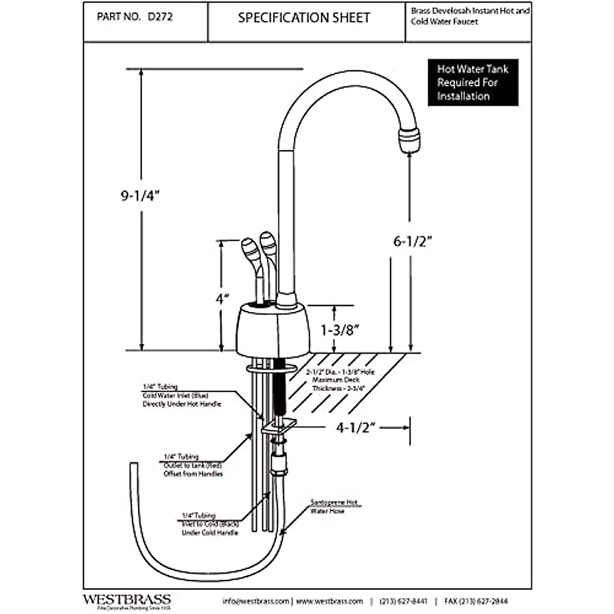 Westbrass DT1F272-62 9" Develosah 2-Handle Instant Hot and Cold Water Dispenser Faucet with HotMaster DigiHot Digital Tank System, Matte Black