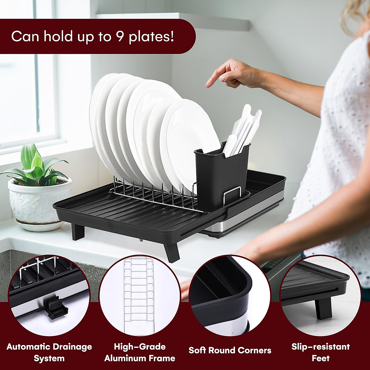 Vdomus Expandable Pot Organizer Rack for Under Cabinet with 4 DIY Storage Positions, Length Adjustable Pan Rack for Kitchen Counter, Pot and Pan Organizer Up to 13 Pans or Pot &Lids, Black Metal