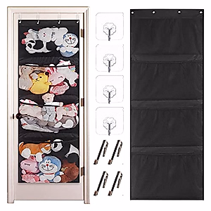 Stuffed Animal Storage Hammock,Over the door stuffed animal storage,Stuffed Animal Holder Foldable Large Capacity with 4 Large Pockets for Bedroom Bathroom Nursery Kids Room Toy Net Hammock