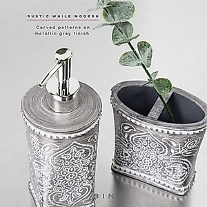 BINO Bathroom Accessories Set - Grey | Soap Dispenser | Toothbrush Holder | Tumbler | 3-Piece Bathroom Organizer Countertop Set | Bathroom Decor | Home Decor | Bathroom Set