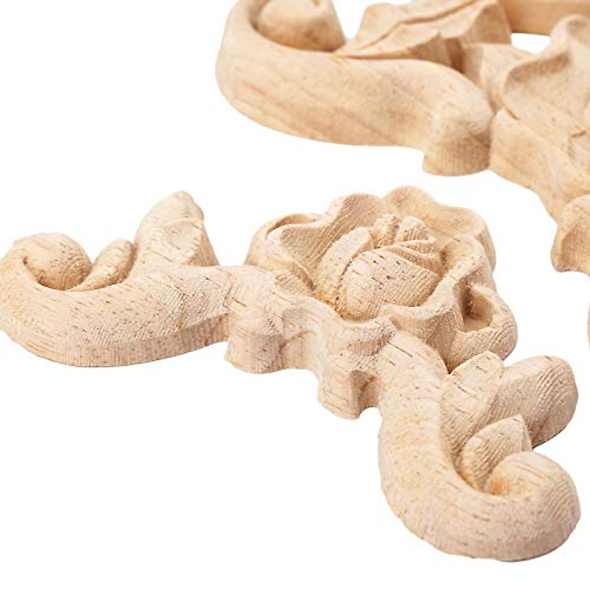 MUXSAM Wooden Carved Rose Appliques Onlays, 4-Pack Unpainted Rose Carvings Decals for Cabinet Drawer Wall Headboard Dresser Mirror Pew Cupboard etc Furniture Decoration(8x8cm/3.15"x3.15")