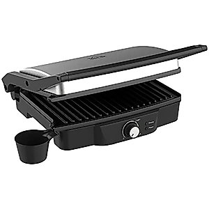 HOMCOM 4 Slice Panini Press Grill, Stainless Steel Sandwich Maker with Non-Stick Double Plates, Locking Lids and Drip Tray, Opens 180 Degrees to Fit Any Type or Size of Food