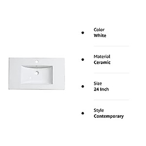 Saint Birch 24" Modern White Ceramic Bathroom Vanity Top Sink, with Single Faucet Hole