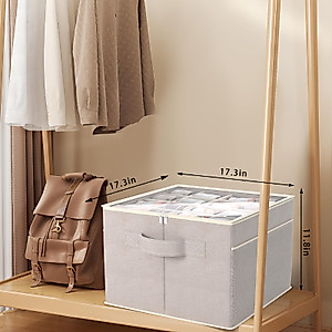 artgeeker Shoe Organizer for Closet- Fits 16 Pairs, Large Foldable Shoe Storage with Clear Cover, Beige Adjustable Dividers Shoe Containers with Mesh Pockets and Pull Handles - Beige