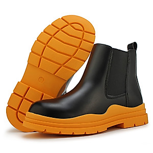 Hawkwell Boys Girls Low Heels Ankle Boots Unisex Kids Side Zipper Chelsea Booties (Toddlers/Little Kids/Big Kids),Black Orange PU 6 M US