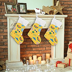 Kigai Christmas Stockings Cartoon Summer Patterns Large Candy Stockings Stuffers Kids Cute Xmas Sock Decorations 1PC for Home Holiday Party 12" x18"
