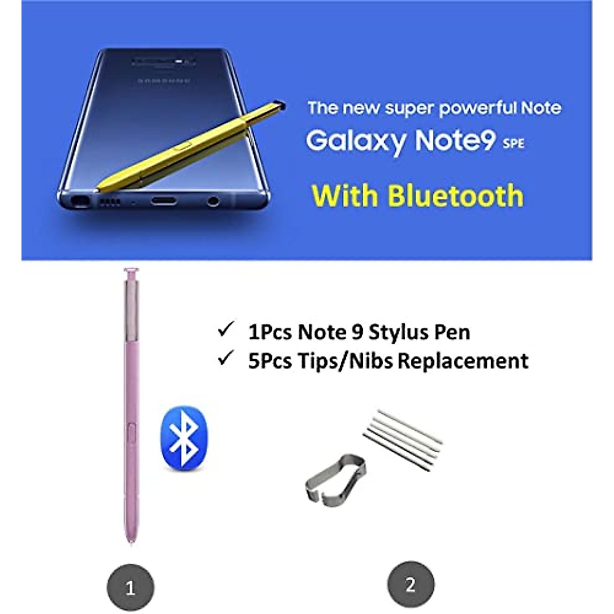 F-TECH Note 9 Stylus Pen (WithBluetooth) Replacement for Samsung Galaxy Note 9 N960 All Versions Stylus Touch S Pen with Tips/Nibs (Purple)