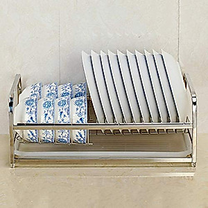 STRAW Silver Drain Rack - Stainless Steel Single-layer Dish Drain Rack with Drain Pan for Storage Bowl Rack