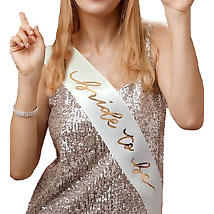 Shimmer Anna Shine Bridal Shower Sash, Bride to Be Sash for Bridal Shower, Bachlorette Party, Wedding Party, White, Adjustable Size (Gold Print)
