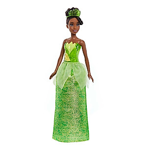 Mattel Disney Princess Toys, Tiana Fashion Doll, Sparkling Look with Brown Hair, Brown Eyes & Tiara Accessory, Inspired by The Princess & The Frog