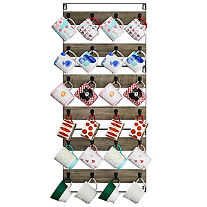 IBUYKE Mug Racks for Wall,Set of 3, 24-Hook Large Mug Rack Wall Mounted, Rustic Wood Coffee Mug Display Organizer for Kitchen, Home,Bar, Coffee Station,Greige UTBJ005Y-3
