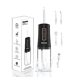 Water Dental Flosser Cordless, KUSKER Portable Oral Irrigator for Teeth, 4 Modes and 4 Jet Tips, IPX7 Waterproof, Rechargeable for 30-Days Use, Home, Travel, Braces, Bridges Care(Black)
