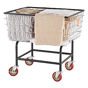 VEVOR Wire Laundry Cart, 2.8Bushel Wire Laundry Basket with Wheels, 26.7''x21.7''x26.4'' Commercial Wire Laundry Basket Cart, Steel Frame with Chrome Finish, 4" Casters, Wire Basket Cart For Laundry
