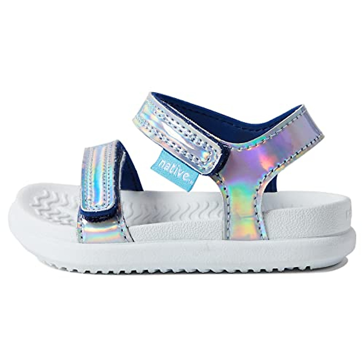 Native Shoes Kids Charley Hologram (Toddler) Flat Sandals for Kids - Metallic Synthetic Upper, Man Made Outsole, and Round Toe 7 Toddler M